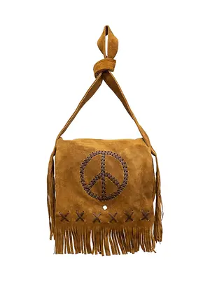 HIPPIESHOP Peace Fringe Leather Shoulder Bag - Brown