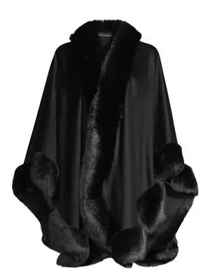Sofia Cashmere Faux Fur & Cashmere U-cape - Black