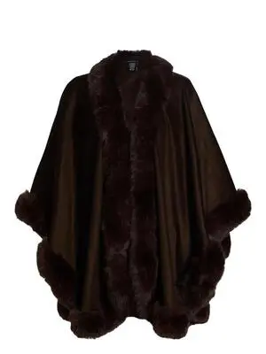 Sofia Cashmere Faux Fur & Cashmere U-cape - Brown