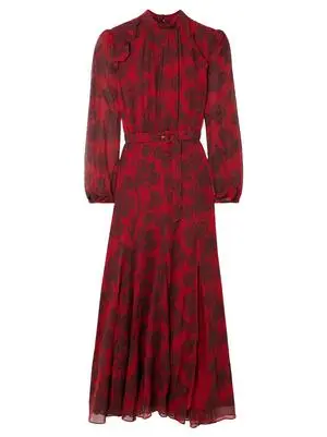 Saloni Jacqui-b Printed Silk Crepe De Chine Maxi Dress - Red