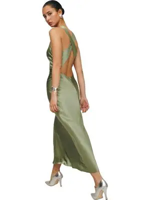 REFORMATION Casette Silk Dress - Green