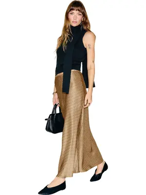 REFORMATION Layla Silk Midi Skirt Alder Dot