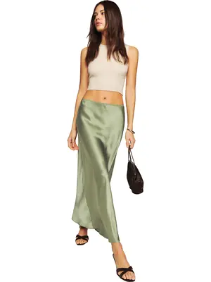 REFORMATION Layla Silk Midi Skirt Artichoke