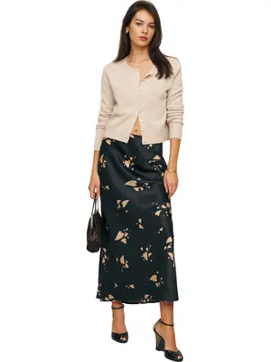 REFORMATION Layla Silk Midi Skirt Beloved