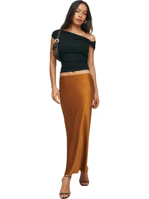 REFORMATION Layla Silk Midi Skirt Copper