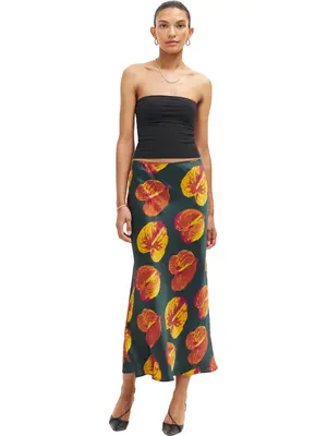 REFORMATION Layla Silk Midi Skirt Daiquiri