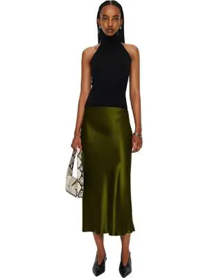 REFORMATION Layla Silk Midi Skirt - Moss Garden