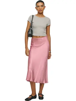 REFORMATION Layla Silk Midi Skirt Rose Petals
