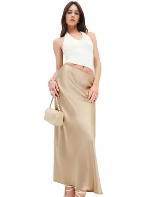 REFORMATION Layla Silk Midi Skirt Sand