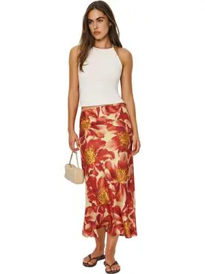 REFORMATION Layla Silk Midi Skirt Summer Day