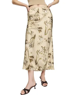 REFORMATION Layla Silk Midi Skirt Umber