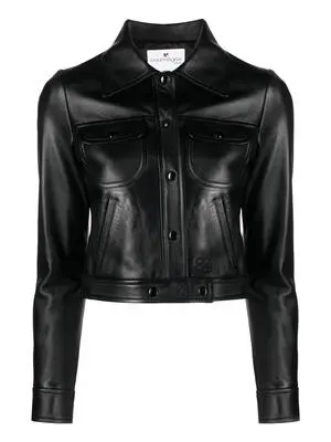COURREGES Cropped Leather Jacket - Black