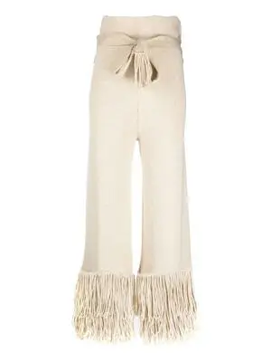 LUKHANYO MDINGI Ribbed-knit Tassel-trim Trousers - Neutrals
