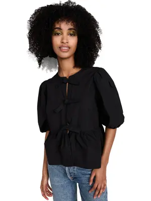 GANNI Cotton Poplin Peplum Blouse - Black
