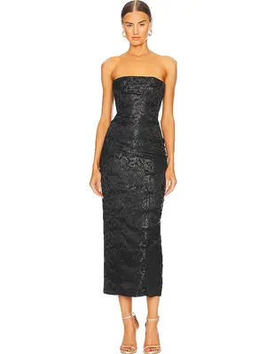 SAU LEE Jennifer Midi Dress - Black