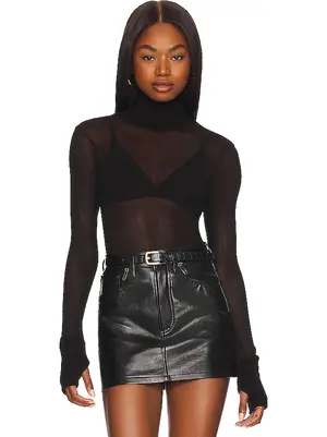 Enza Costa Mesh Cuffed Turtleneck - Black