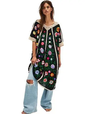 Free People Bella Flor Embroidered Kaftan - Black