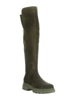 BOS. & CO. Bos. & Co. Fifth Waterproof Knee High Boot Olive/ Khaki Suede Stretch