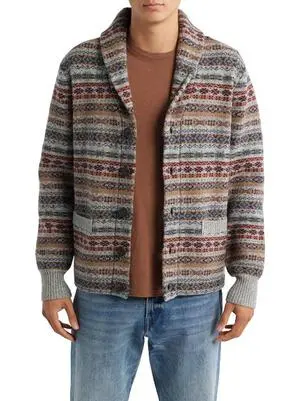 SCHOTT Wool-blend Shawl Collar Cardigan - Heather Grey