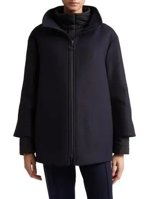 Akris 2-in-1 Felted Wool-blend Car Coat - Navy-black