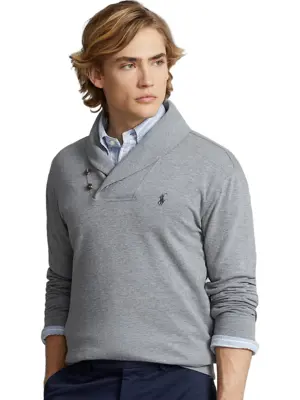 Ralph Lauren Jersey Shawl-Collar Pullover Steel Heather