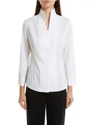Misook Split Neck Poplin Blouse - White