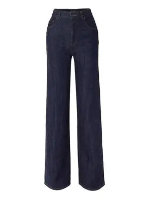 LORO PIANA Cashmere-Blend Denim High-Rise Straight-Leg Jeans