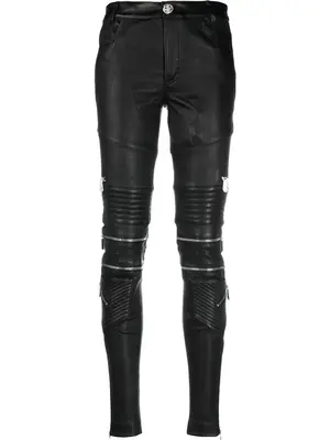 Philipp Plein Lambskin Zipped Trousers - Black