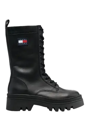 Tommy Hilfiger Logo-patch Leather Boots - Black