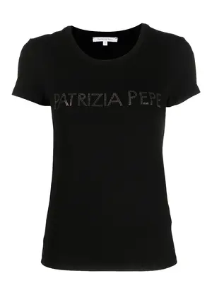 Patrizia Pepe Rhinestone Logo T-shirt - Black
