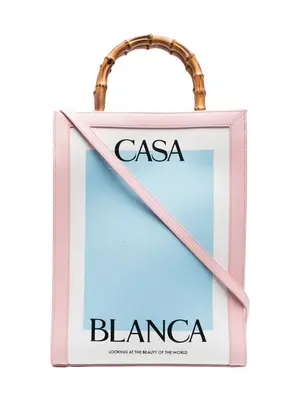 Casablanca Logo-print Bamboo-handle Tote Bag - White