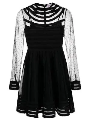 Red Valentino Point D'esprit Tulle Flared Dress - Black