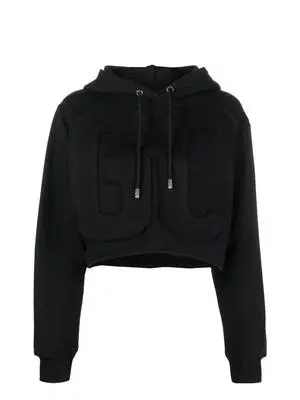 Gcds Logo-patch Cropped Hoodie - Black