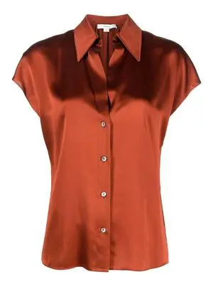 Vince Cap-sleeve Silk Shirt - Orange