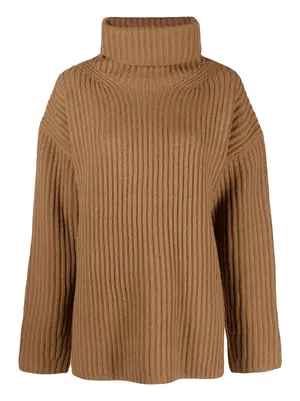 JOSEPH Ribbed Roll Neck Jumper - Brown