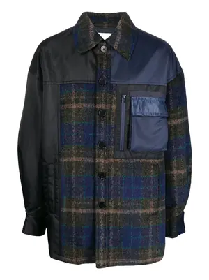 FENG CHEN WANG Panelled Plaid Button-up Jacket - Blue