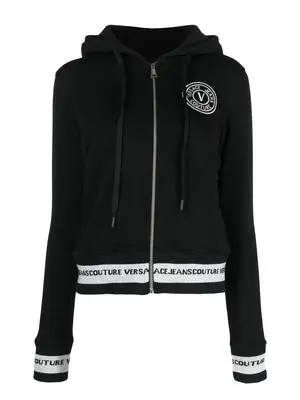 Versace Logo-embroidered Zip-up Hoodie - Black