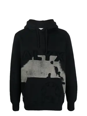 1017 Alyx 9sm Logo-embroidered Cow-print Hoodie - Black