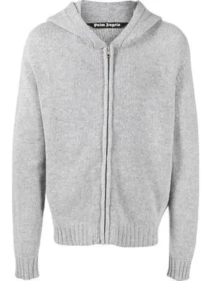 Palm Angels Logo-print Knitted Hoodie - Grey