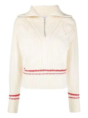 MARINE SERRE Quarter-zip Cable-knit Jumper - White