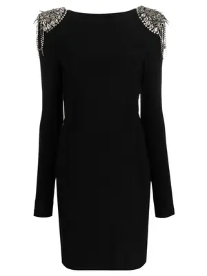 Philipp Plein Crystal-shoulder Long Sleeve Draped Dress - Black