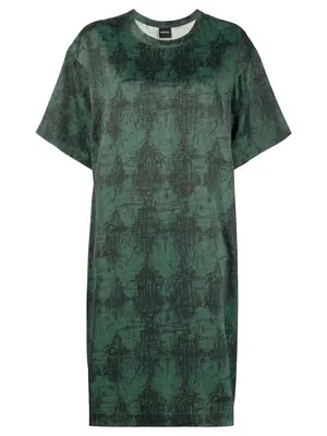 Aspesi Scribble-print T-shirt Dress - Green