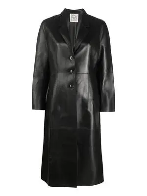 TOTEME Single-breasted Mid-length Leather Coat - Black