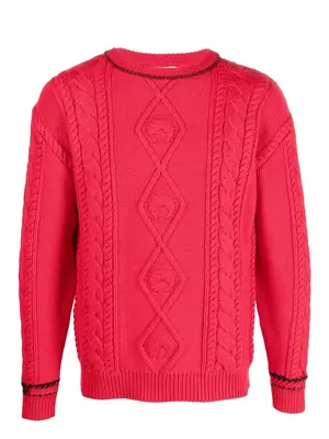 MARINE SERRE Cable-knit Wool Jumper - Red