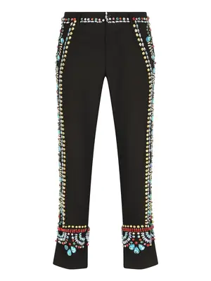 Dolce & Gabbana Crystal-embellished Wool Trousers - Black