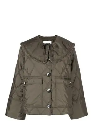 GANNI Detachable-collar Quilted Jacket - Green