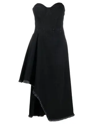 Alexander McQueen Asymmetric Denim Dress - Black