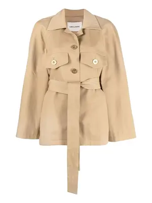 LOW CLASSIC Cropped Belted Trench Coat - Neutrals
