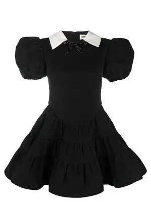 SHUSHU/TONG Puff-sleeve Tiered Minidress - Black