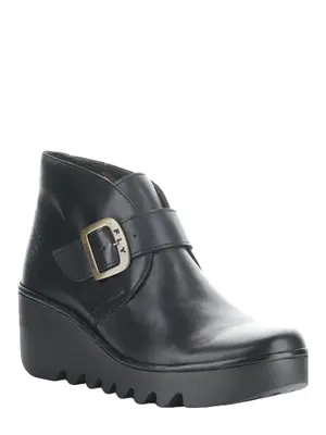 Fly London FLY London Birt Wedge Bootie Black Arkansas Leather